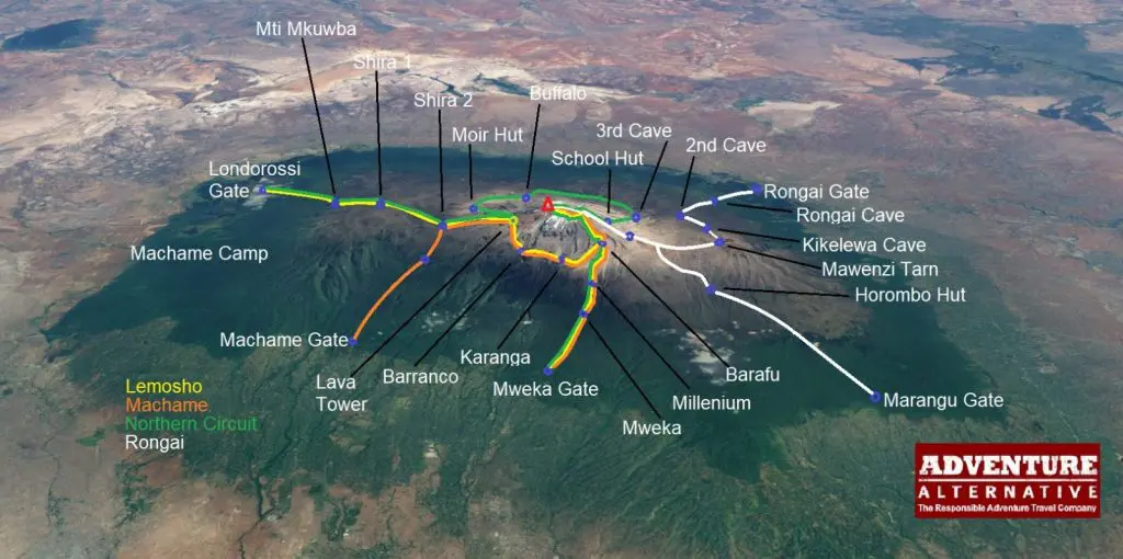 Mapa Do Kilimanjaro Mount Kilimanjaro: Northern Circuit Route,